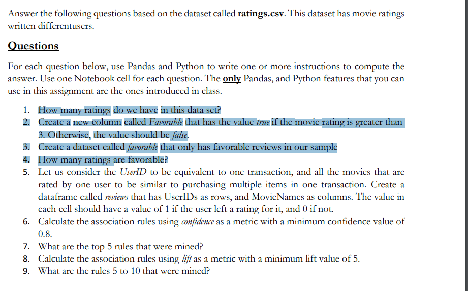 Solved Answer the following questions based on the dataset | Chegg.com