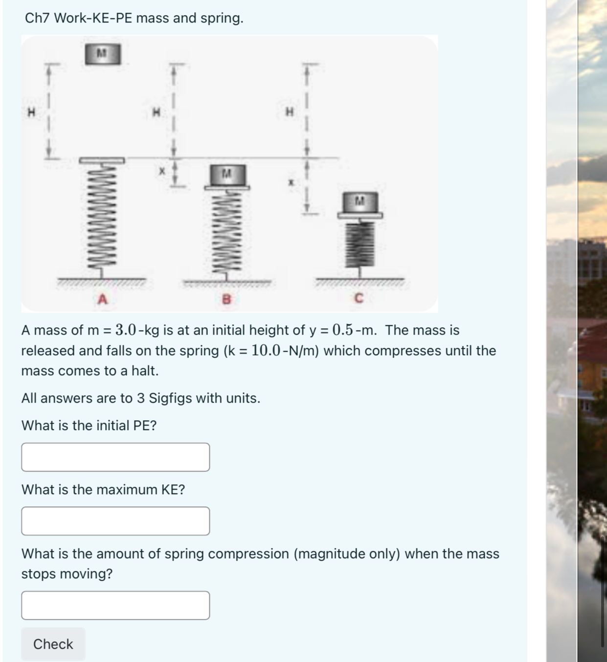 Solved Ch7 Work-KE-PE mass and spring. A mass of m=3.0−kg is | Chegg.com
