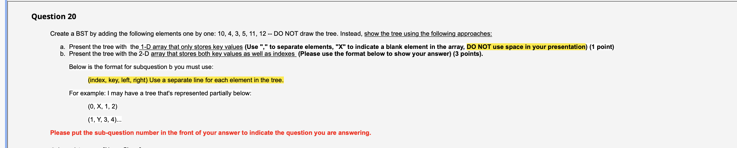Solved Question 20 Create A Bst By Adding The Following 