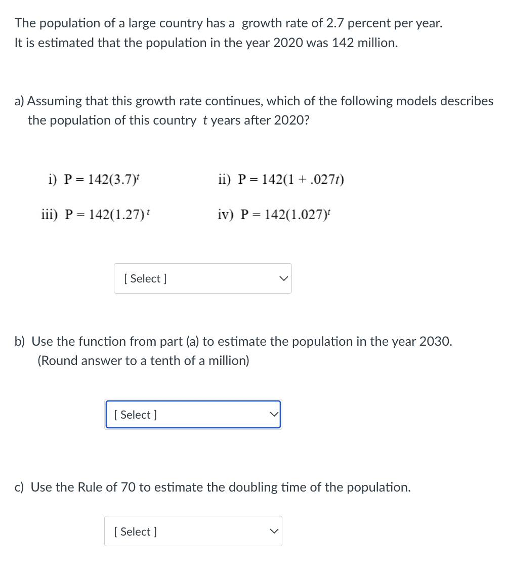 Solved The population of a large country has a growth rate | Chegg.com