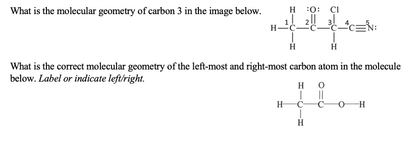 Solved What is the molecular geometry of carbon 3 in the | Chegg.com
