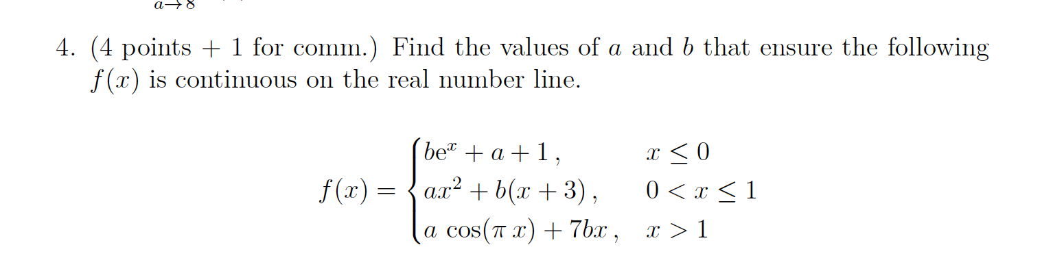 Solved a>8 4. (4 points + 1 for comm.) Find the values of a | Chegg.com