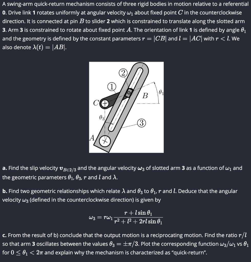 Solved A swing-arm quick-return mechanism consists of three | Chegg.com