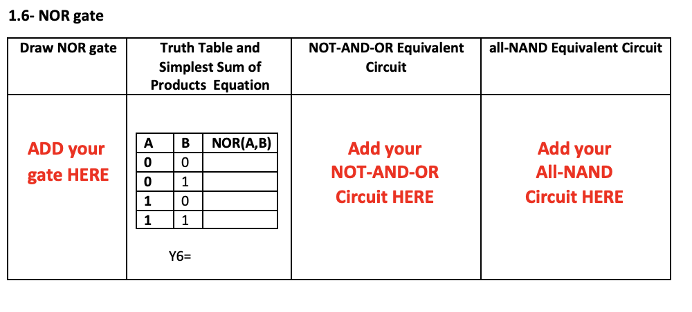 Solved 1.6- NOR gate | Chegg.com