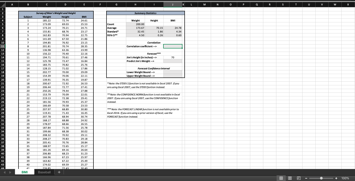 Solved 11 4 Use the CORREL function in cell J11 to determine | Chegg.com