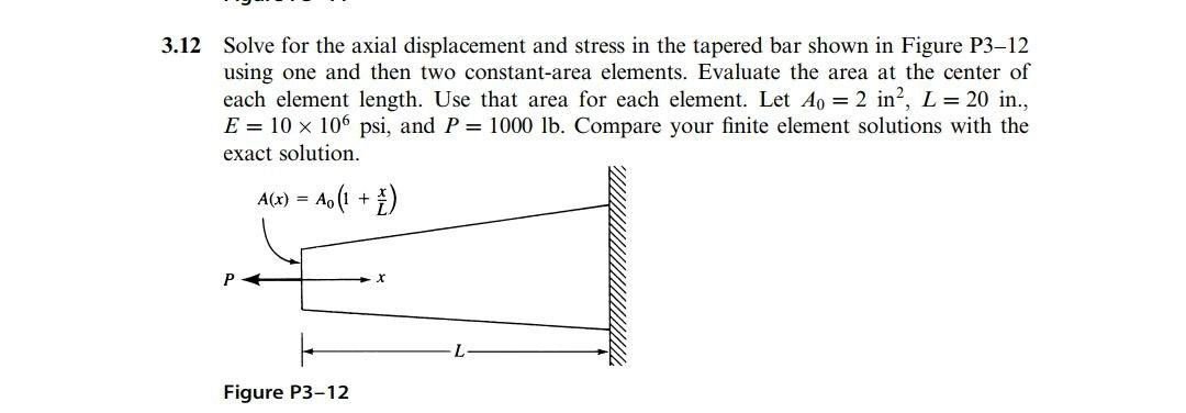 Solved 3.12 Solve for the axial displacement and stress in | Chegg.com