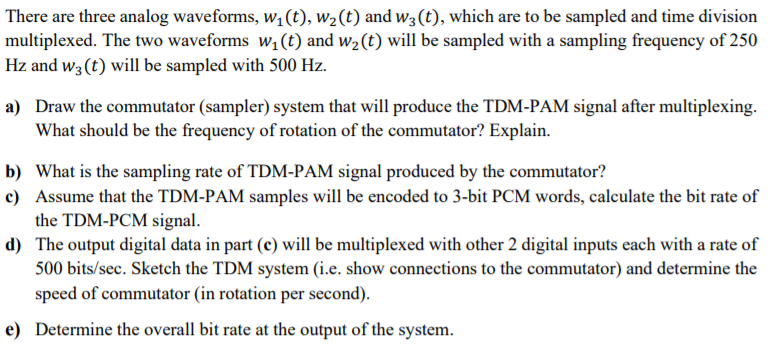 Solved There are three analog waveforms, wi(t), wz(t) and | Chegg.com