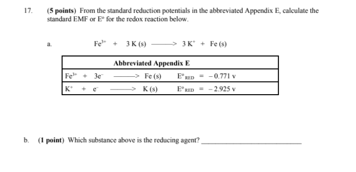 Solved 17. (5 points) From the standard reduction potentials | Chegg.com