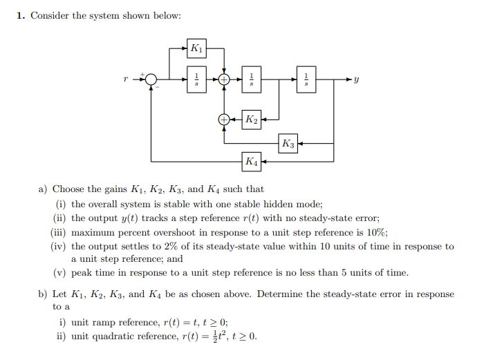 Solved 1. Consider the system shown below: Ki K2 K3 K4 a) | Chegg.com