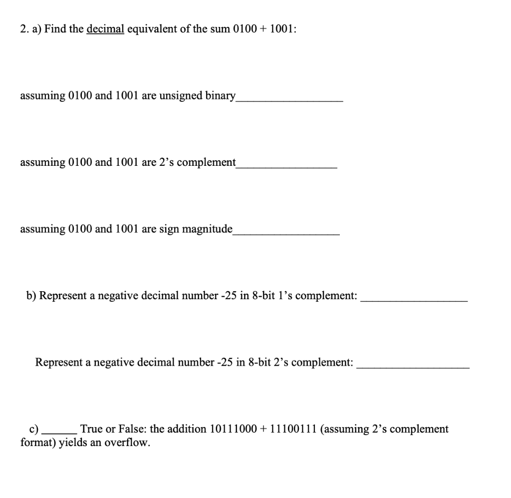 Solved 2 A Find The Decimal Equivalent Of The Sum 0100 Chegg Solved 2 A Find The Decimal Equivalent Of The Sum 0100 Chegg