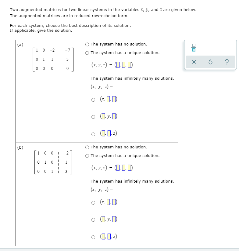 Solved Two augmented matrices for two linear systems in the | Chegg.com