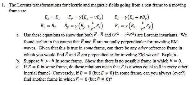 Solved The Lorentz transformations for electric and magnetic | Chegg.com