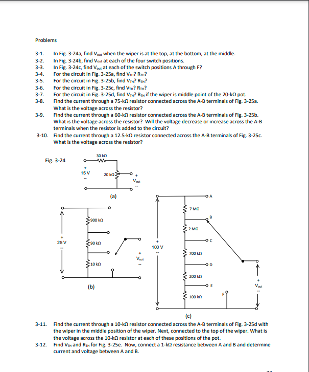 Solved Problems 3-1. In Fig. 3-24a, find Vout when the wiper | Chegg.com