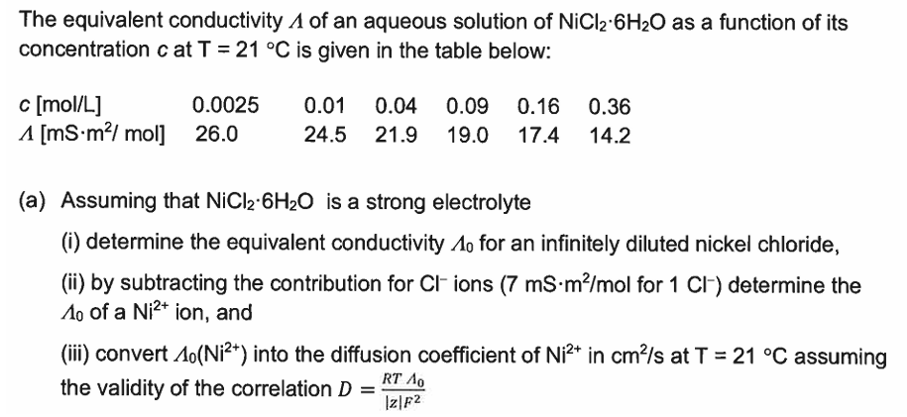 Solved The equivalent conductivity Λ ﻿of an aqueous solution | Chegg.com