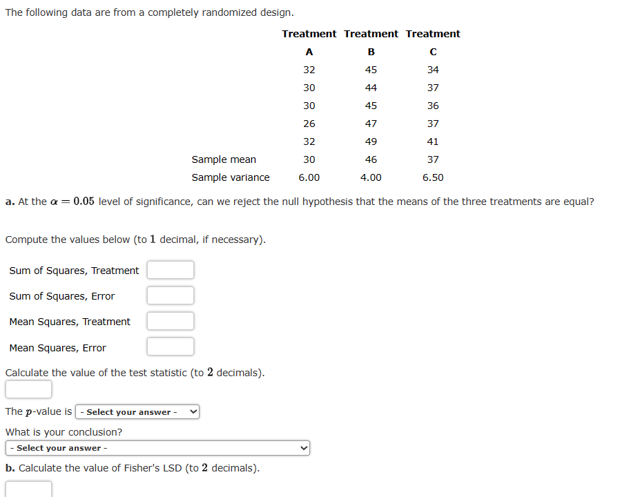 Solved The following data are from a completely randomized | Chegg.com