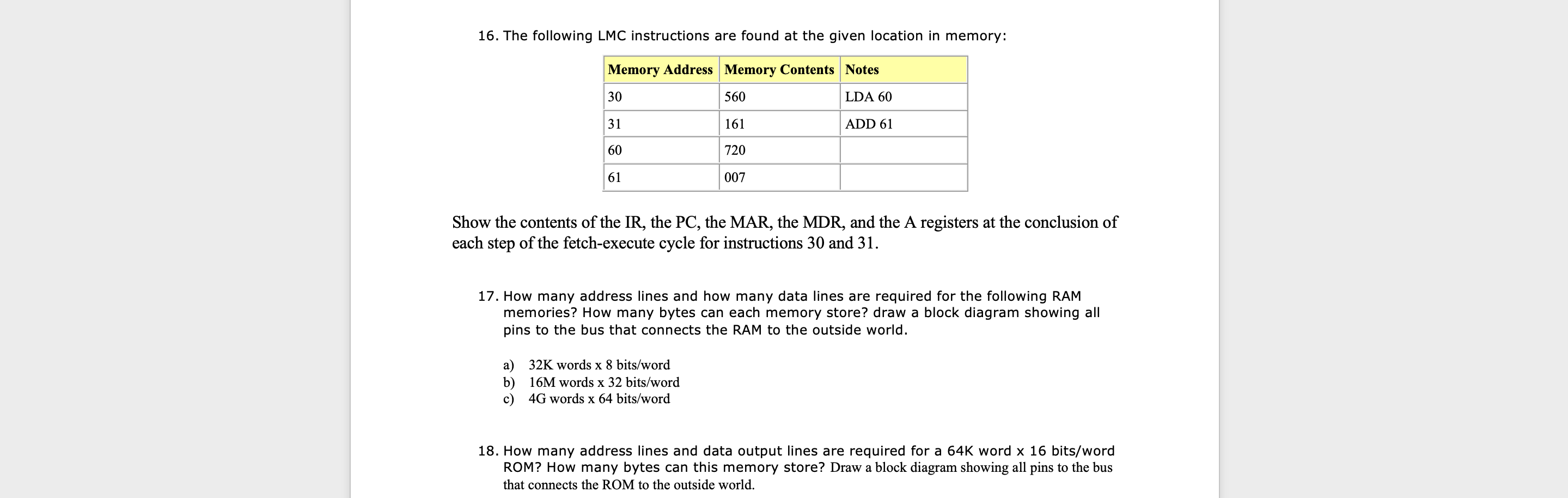 Solved 16. The following LMC instructions are found at the | Chegg.com
