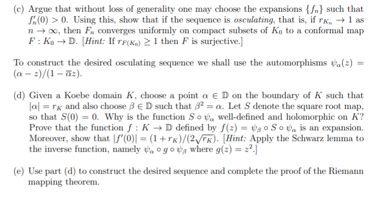 1. Applying ideas of Carathéodory, Koebe gave a proof | Chegg.com