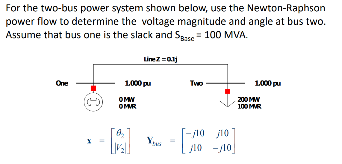 Solved For the two bus power system, use newton raphson | Chegg.com