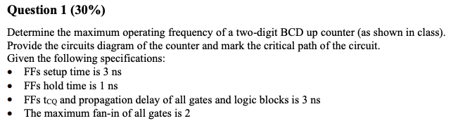 Solved Question 1 (30%) Determine the maximum operating | Chegg.com