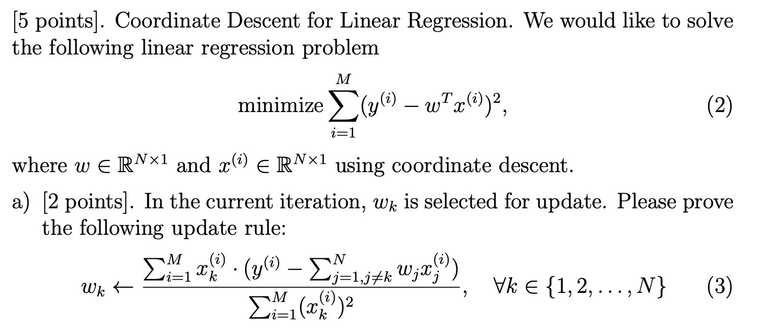 [5 points]. Coordinate Descent for Linear Regression. | Chegg.com