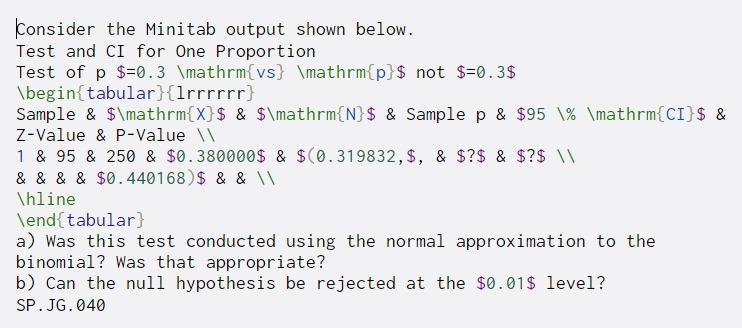 Solved Consider the Minitab output shown below. Test and CI | Chegg.com