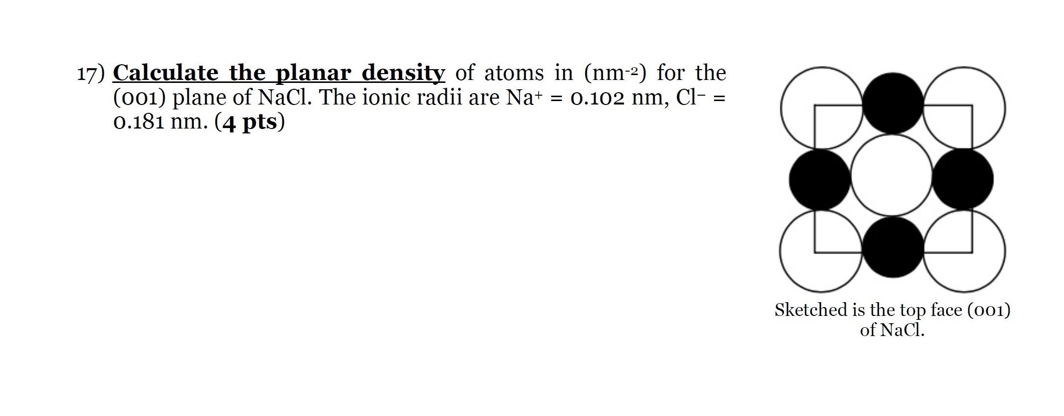 Solved 17) Calculate the planar density of atoms in (nm-2) | Chegg.com