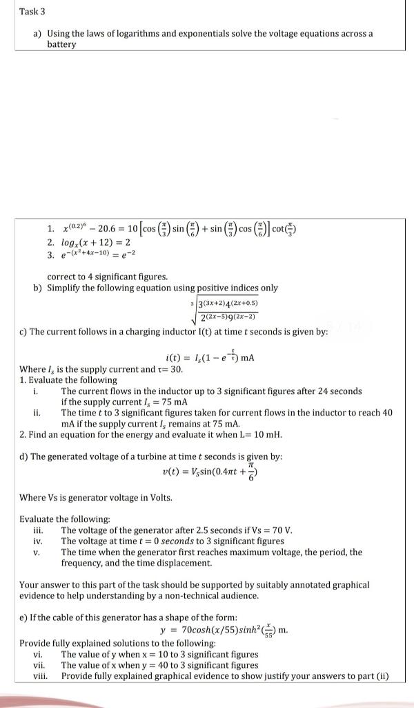 Task 3 a) Using the laws of logarithms and | Chegg.com