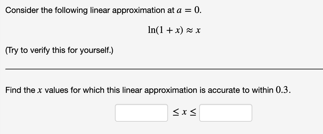 Solved Consider the following linear approximation at a = 0. | Chegg.com