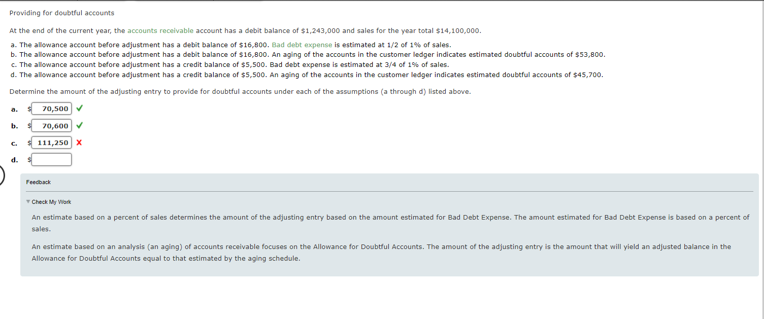 Solved Providing for doubtful accounts At the end of the | Chegg.com