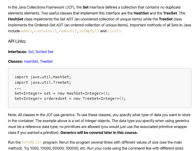 Solved In the Java Collections Framework (JCF), the Set | Chegg.com