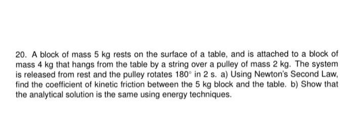 Solved 20. A block of mass 5 kg rests on the surface of a | Chegg.com