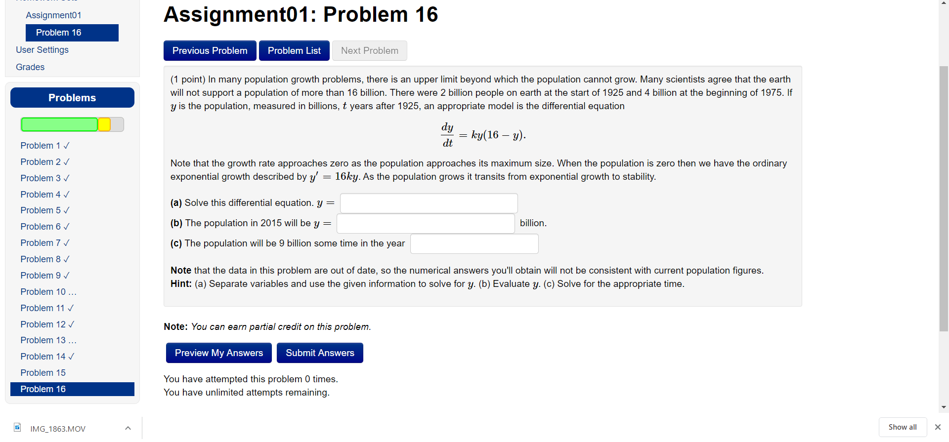 Solved Assignment01 Problem 16 Assignment01: Problem 16 User | Chegg.com
