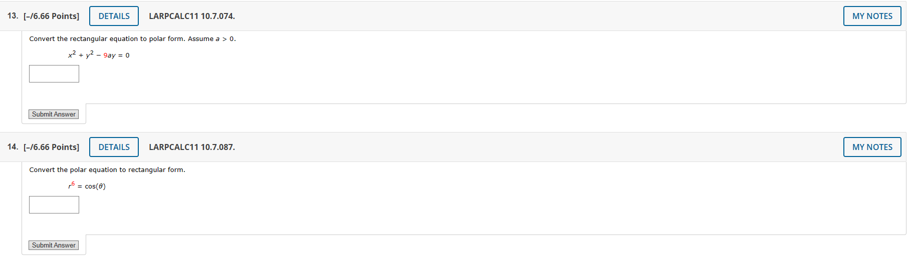 Solved Points]LARPCALC11 10.7.074.Convert the rectangular | Chegg.com