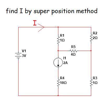 Solved find I by super position method I R1 10 R2 20 V1 —3V | Chegg.com
