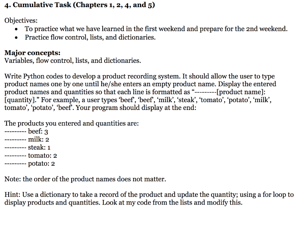 Solved 4. Cumulative Task (Chapters i, 2, 4, and 5) | Chegg.com