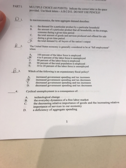 Solved PARTI MULTIPLE CHOICE (60 POINTS) Indicate the | Chegg.com