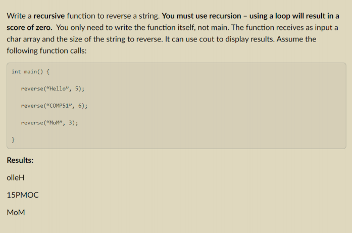 Solved Write A Recursive Function To Reverse A String You 3070