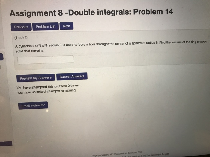 Solved Assignment 8 -Double integrals: Problem 14 Previous | Chegg.com