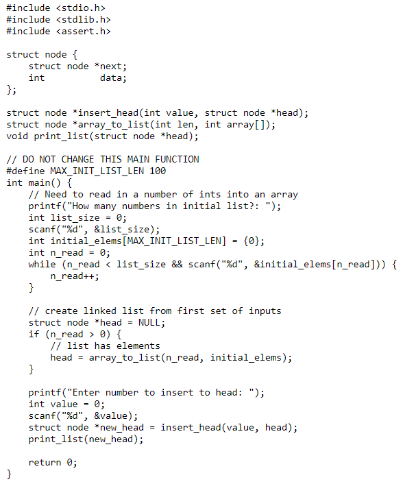 Solved Insert an element at the head of a Linked List | Chegg.com