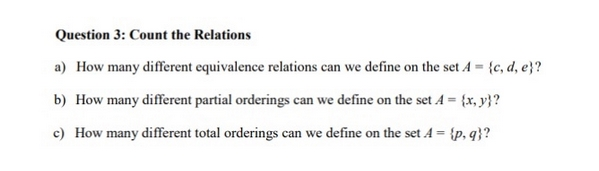 Solved Question 3: Count the Relations a) How many different | Chegg.com