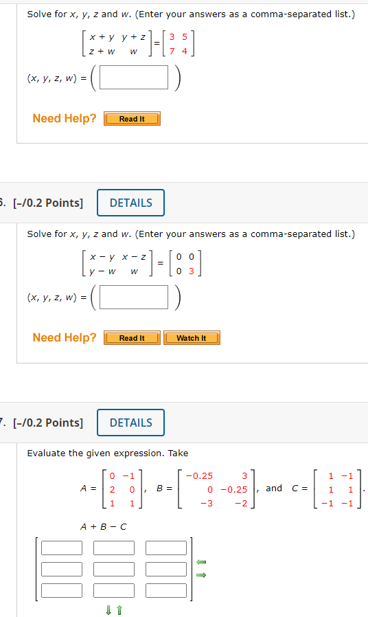 Solved Solve For X Y Z And W Enter Your Answers As A