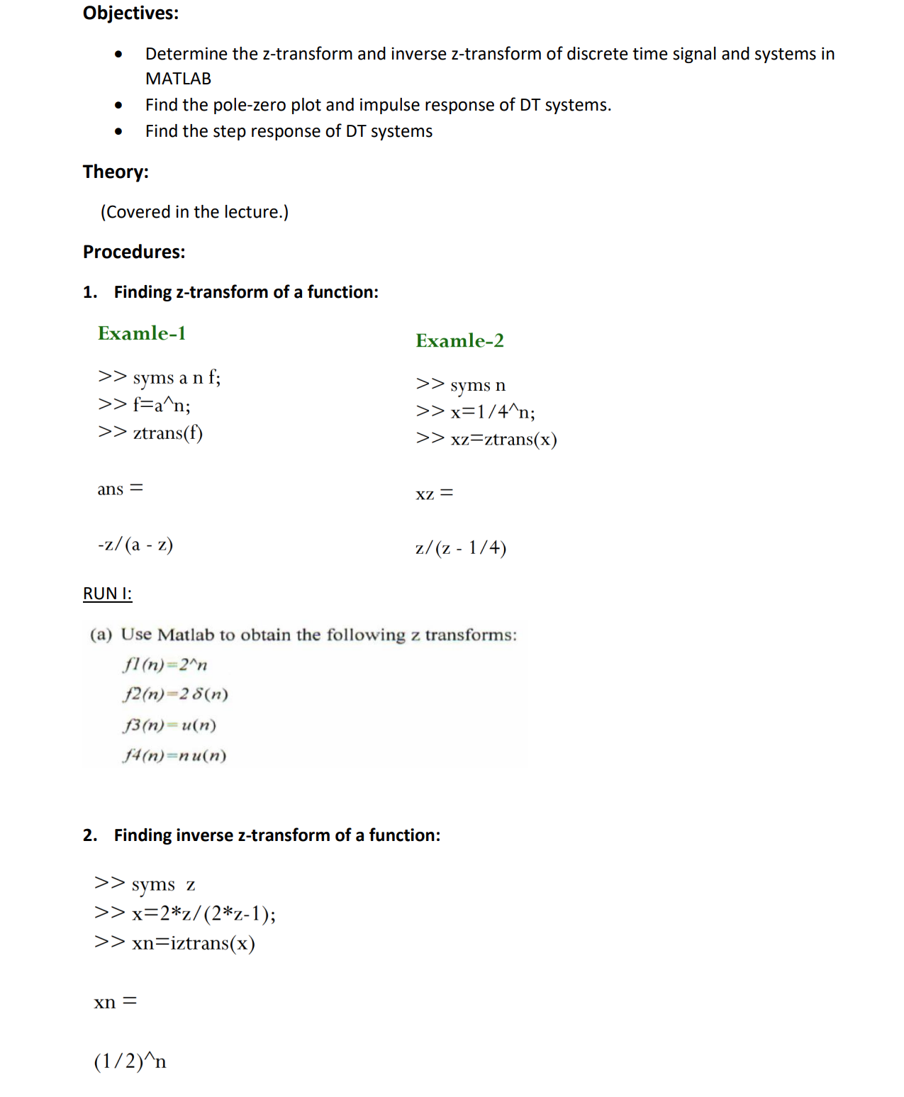 Solved Objectives: - Determine the z-transform and inverse | Chegg.com
