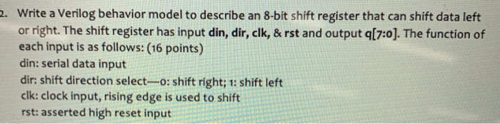 Solved 2. Write a Verilog behavior model to describe an | Chegg.com