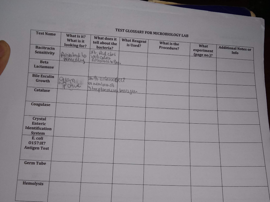 Solved TEST GLOSSARY FOR MICROBIOLOGY LAB Test Name What is | Chegg.com