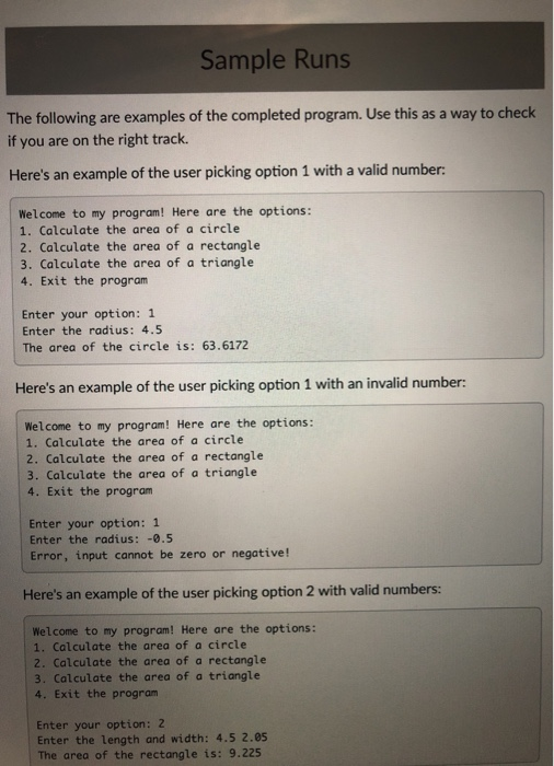 Solved Sample Runs The following are examples of the | Chegg.com