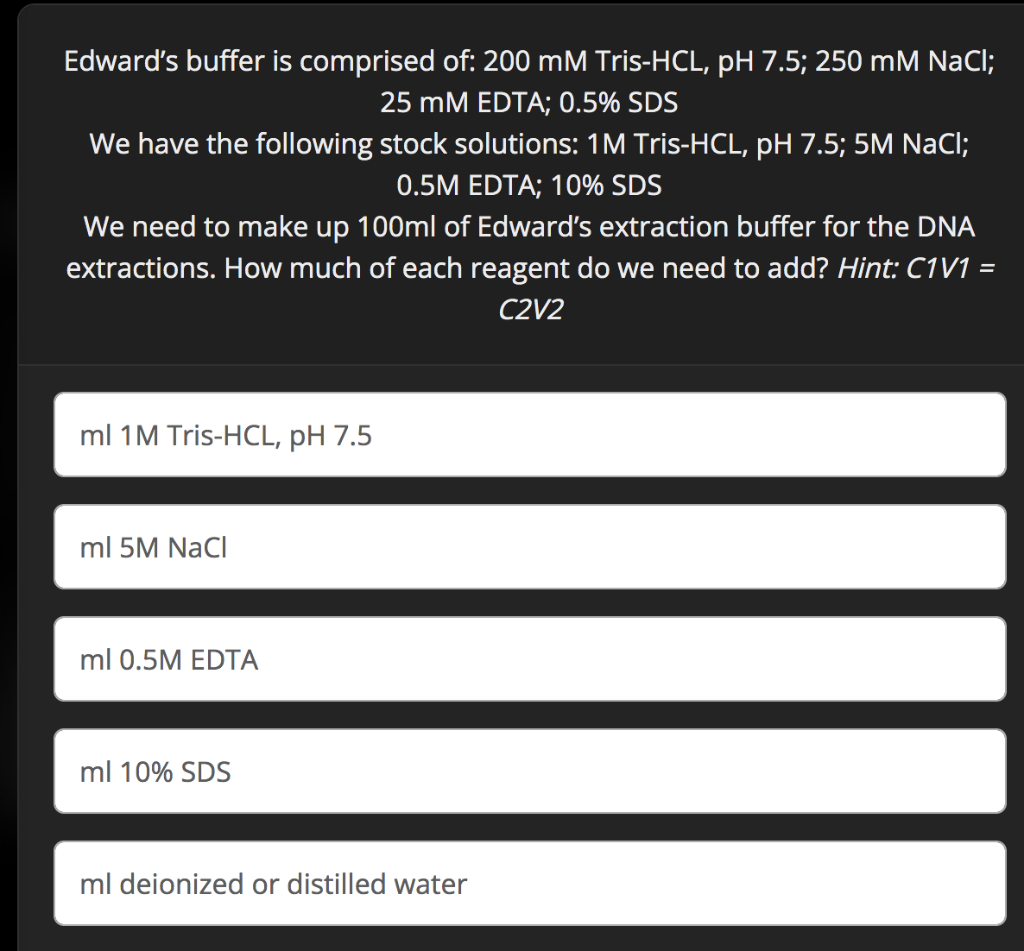 Solved Edward's buffer is comprised of: 200mM Tris- | Chegg.com