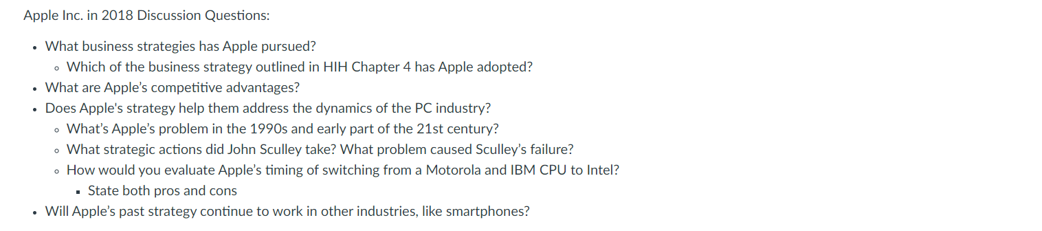 Apple Inc. in 2018 Discussion Questions: • What | Chegg.com