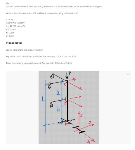 Solved The column shown below is fixed in x and y directions | Chegg.com