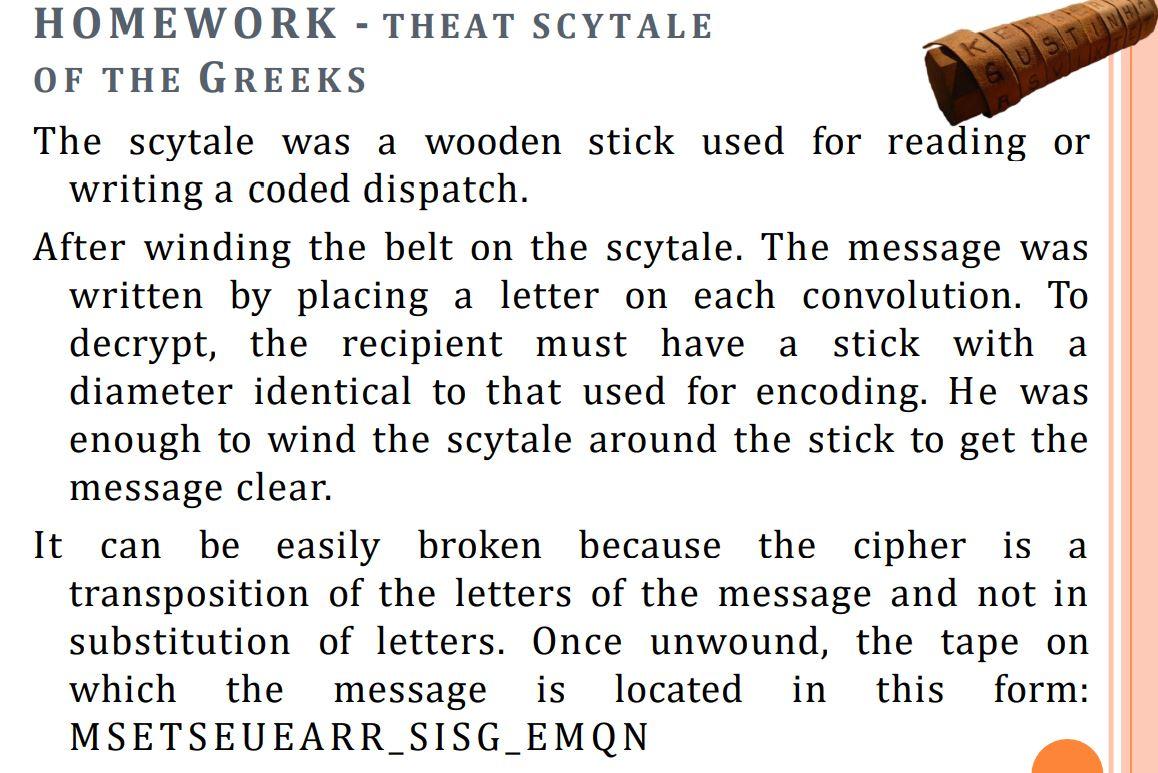 Solved a HOMEWORK - THEAT SCYTALE OF THE GREEKS The scytale | Chegg.com