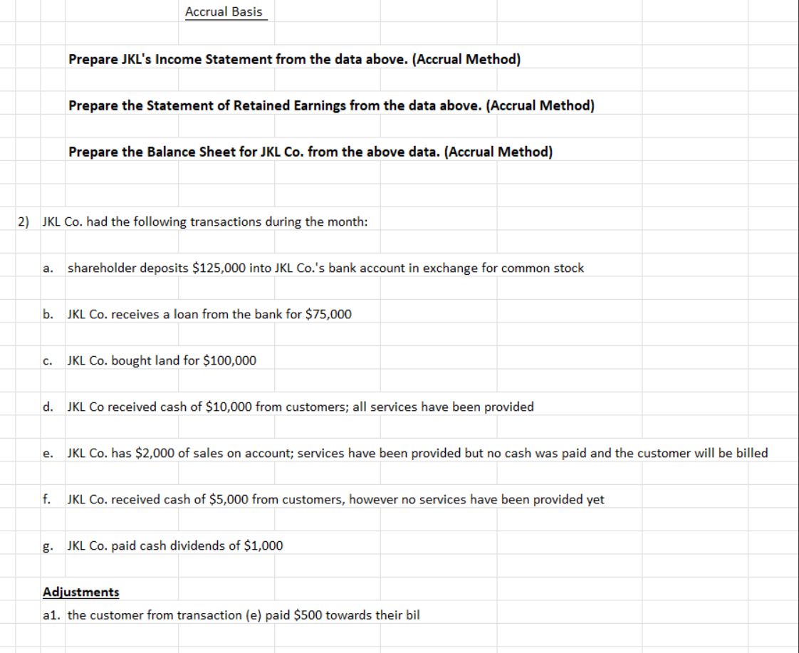 Solved Accrual BasisPrepare JKL's Income Statement from the | Chegg.com